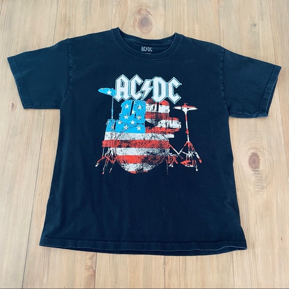 AC/DC | Shirts & Tops | Acdc Tshirt Youth Size 416 Black American Flag ...